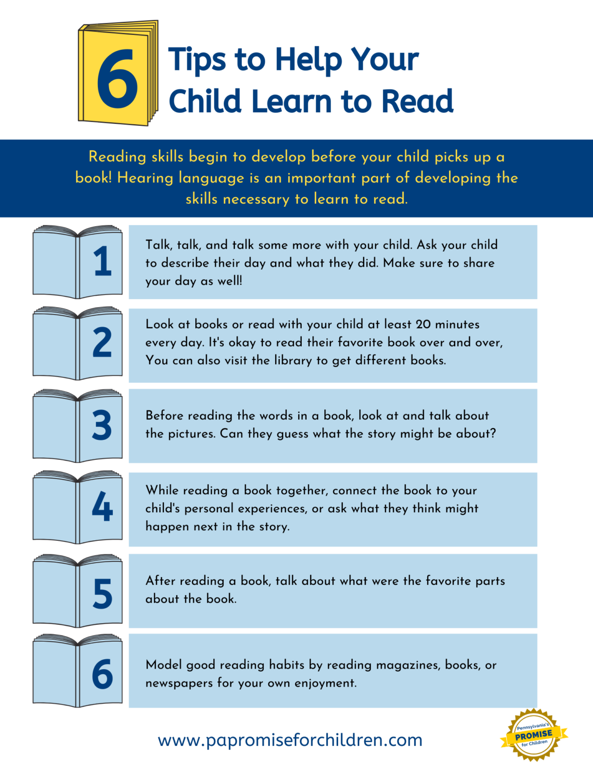 6 Tips to Help Your Child Learn to Read – PA Promise for Children
