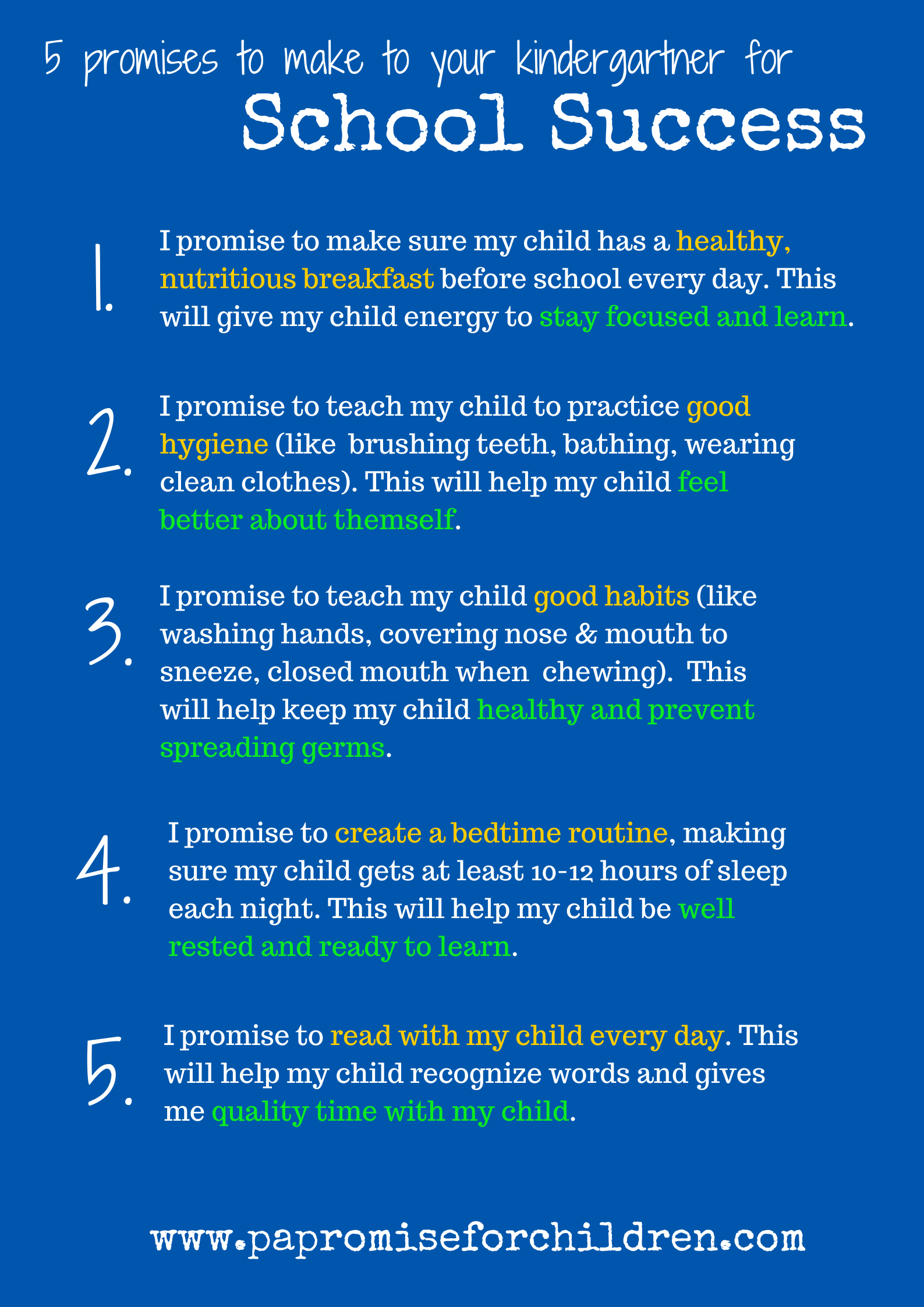 5 Promises for School Success – PA Promise for Children